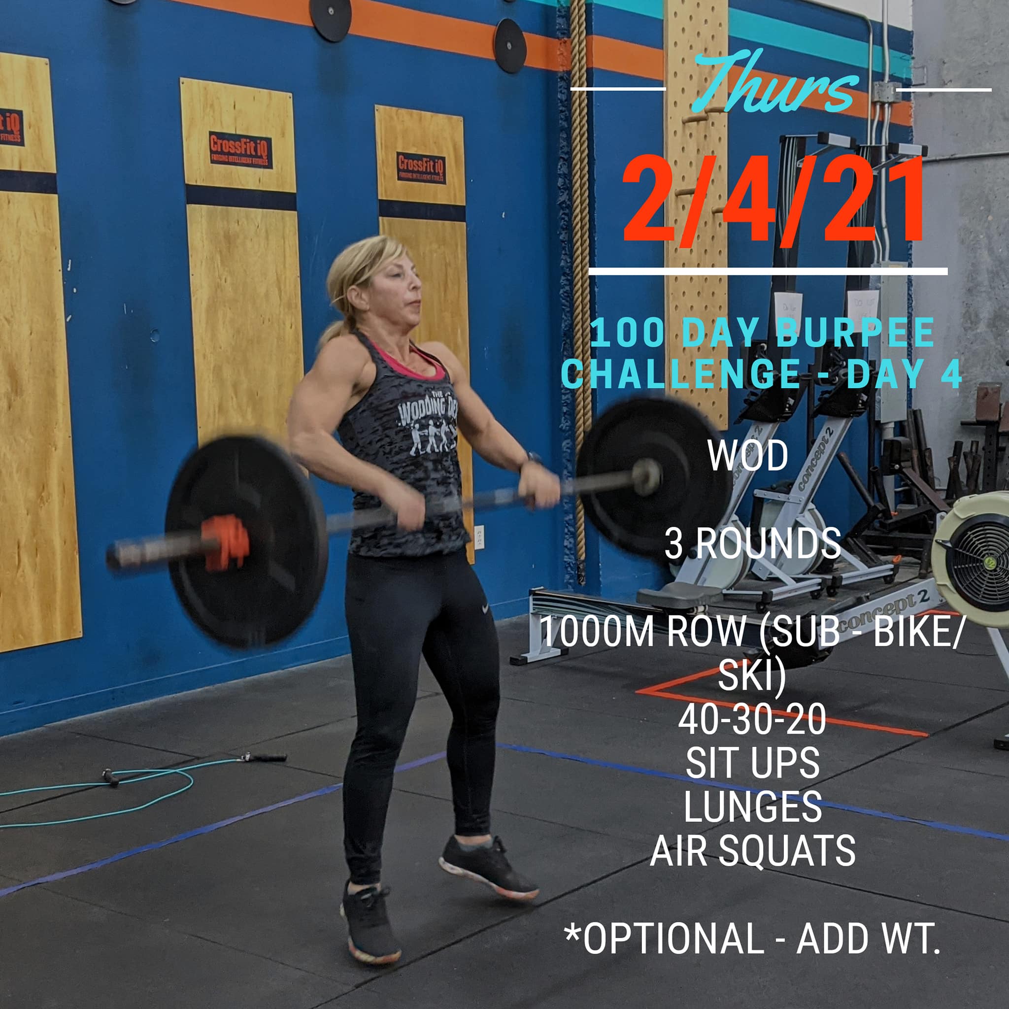 Thurs. 02/04/21 100 Day Burpee Challenge - Day 4 Wod - 3 Rounds 1000m ...